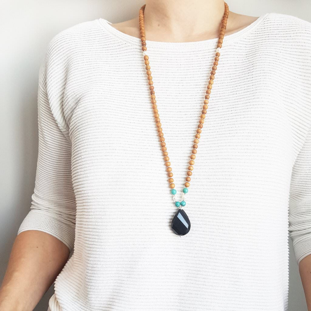 Confident Mama Mala | Onyx and Turquoise Jasper Mala Beads – Mama Malas